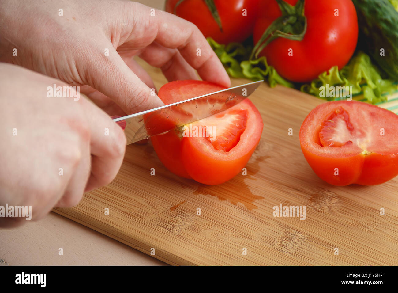 cutted tomato, cucumber vegetable and salad. Health care food Stock ...