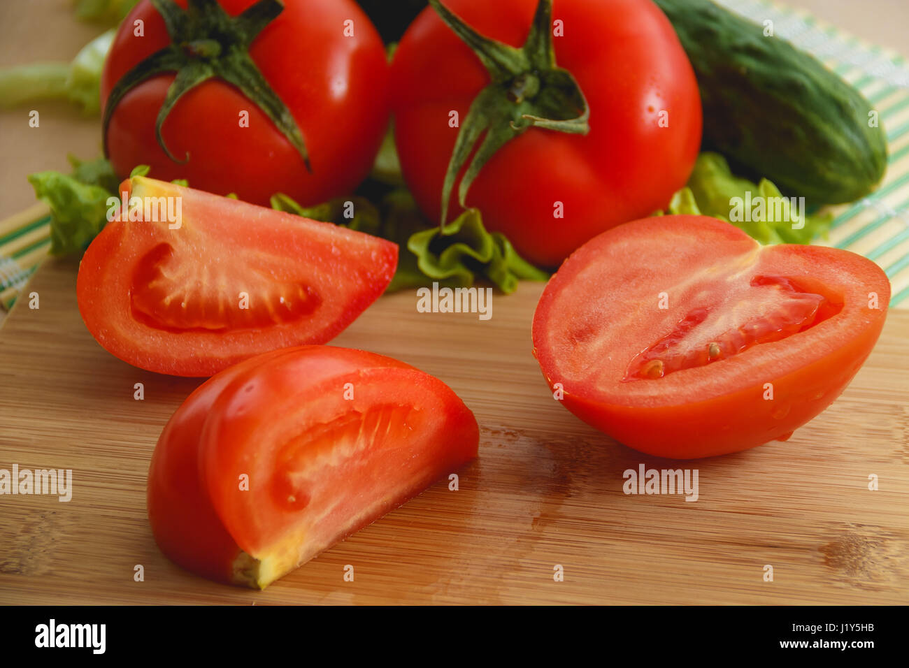cutted tomato, cucumber vegetable and salad. Health care food Stock ...