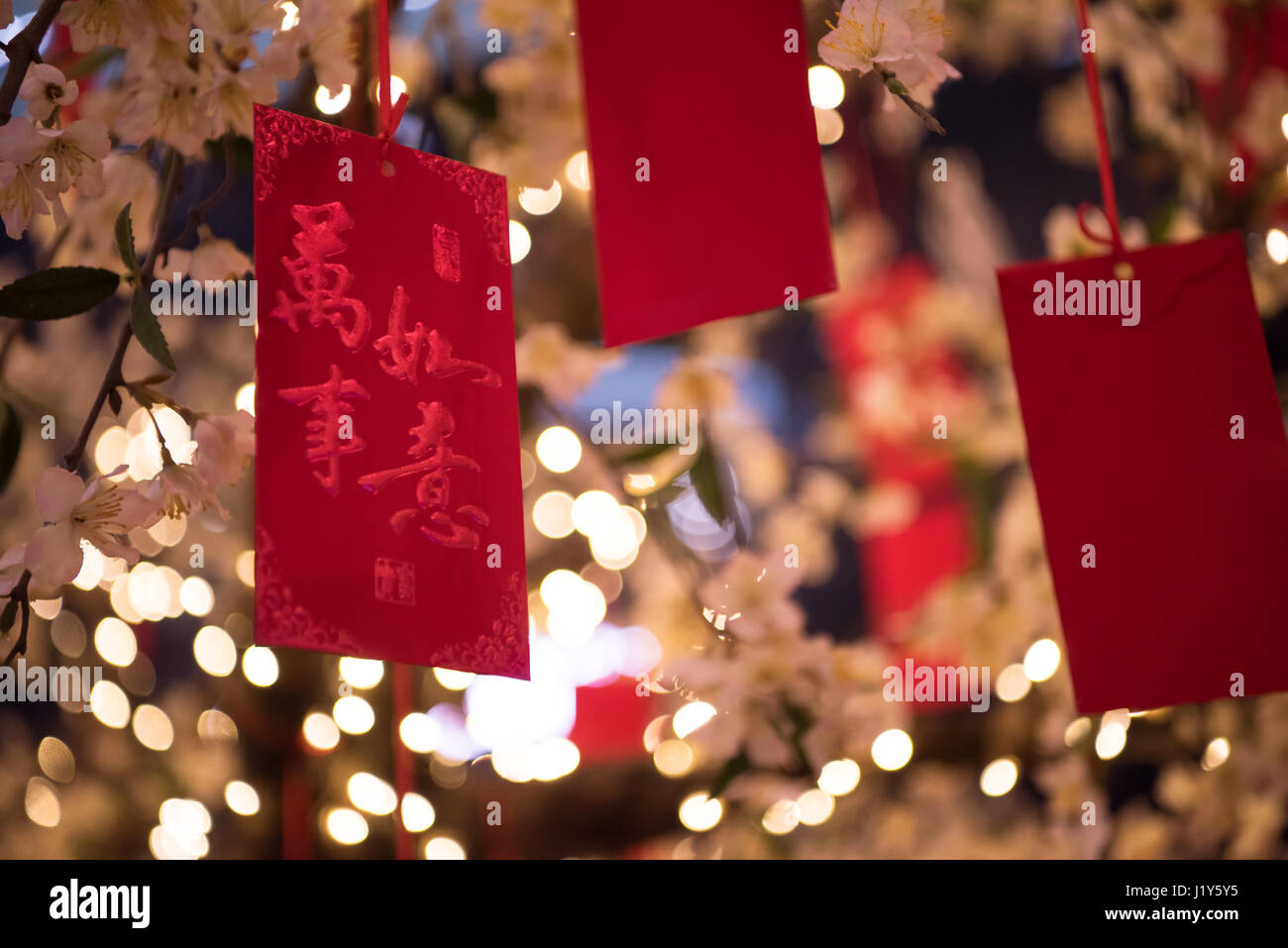 red cards with messages on the traditional Japanese wishing tree Stock ...