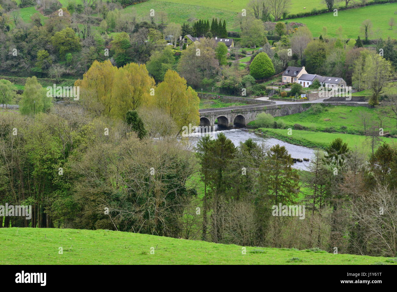 Looking down at the bridge at Inistioge, Ireland on a spring day Stock ...