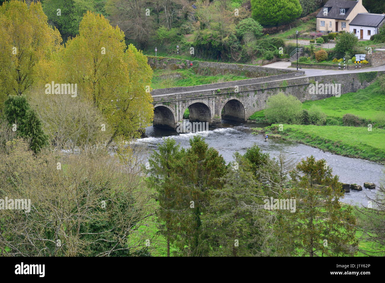 Looking down at the bridge at Inistioge, Ireland on a spring day Stock ...