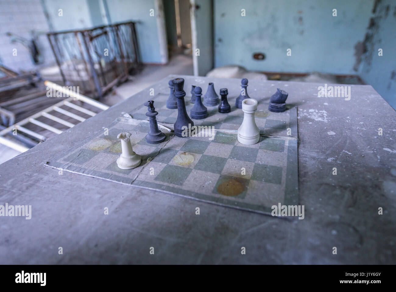 Chess set in Hospital No. 126 of Pripyat ghost city, Chernobyl Nuclear ...
