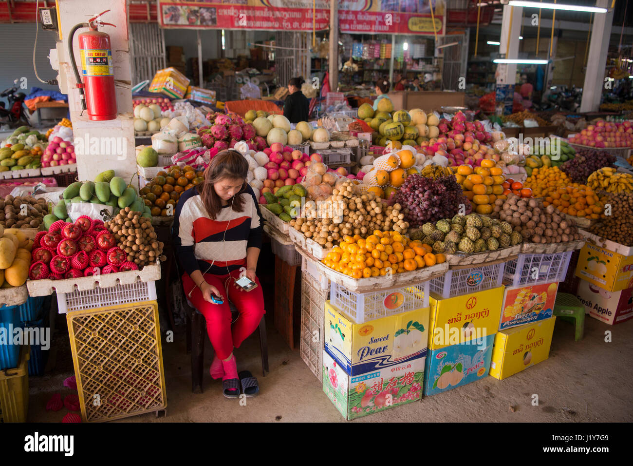 the market in the town of Phonsavan in the province Xieng Khuang in ...