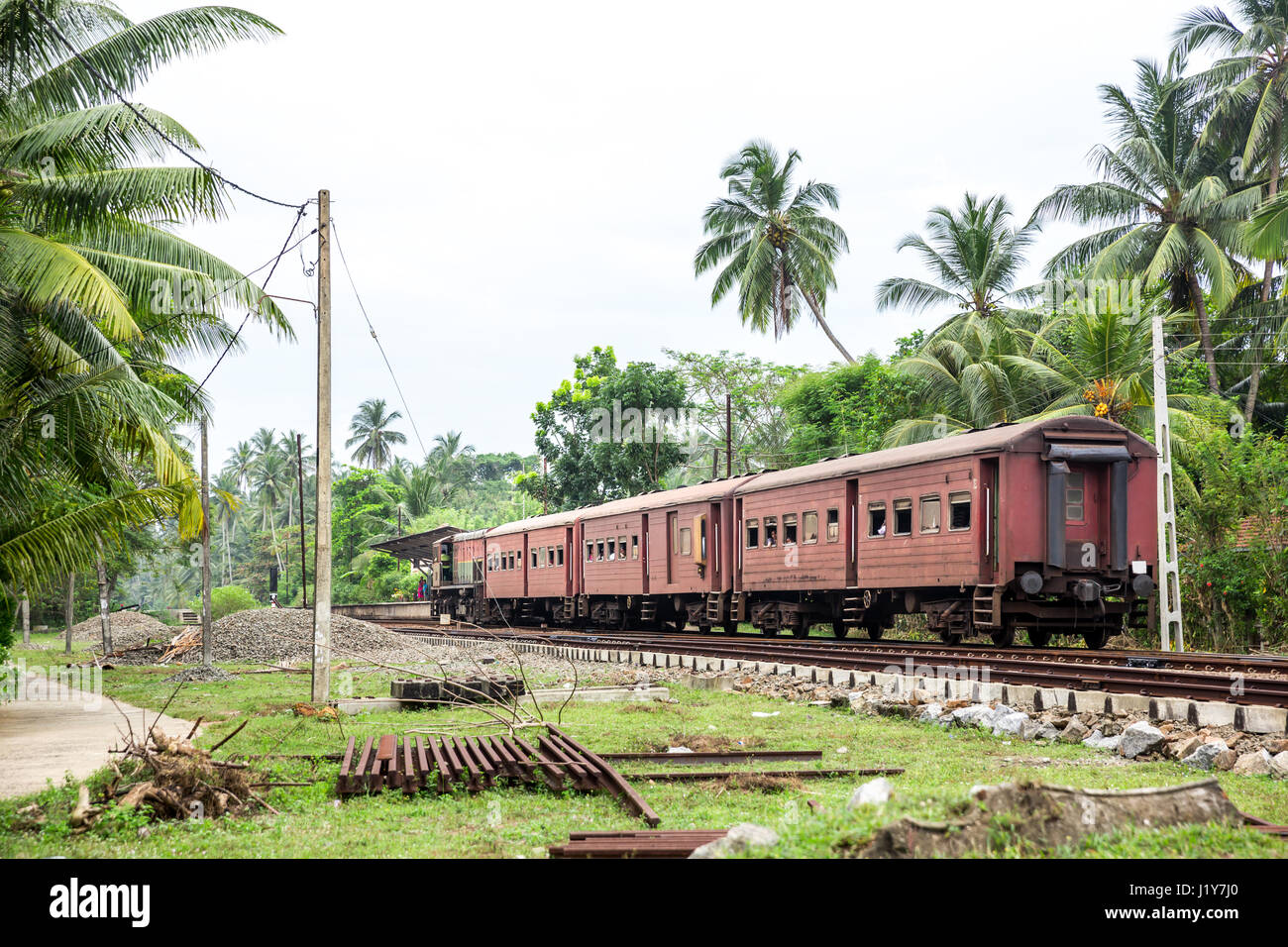 Train station and old locomotive, railway road of Sri Lanka. Ceylon ...