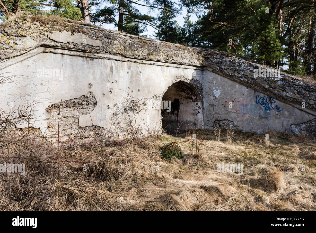 Abandoned ruins of old military fort building in latvia countryside on ...