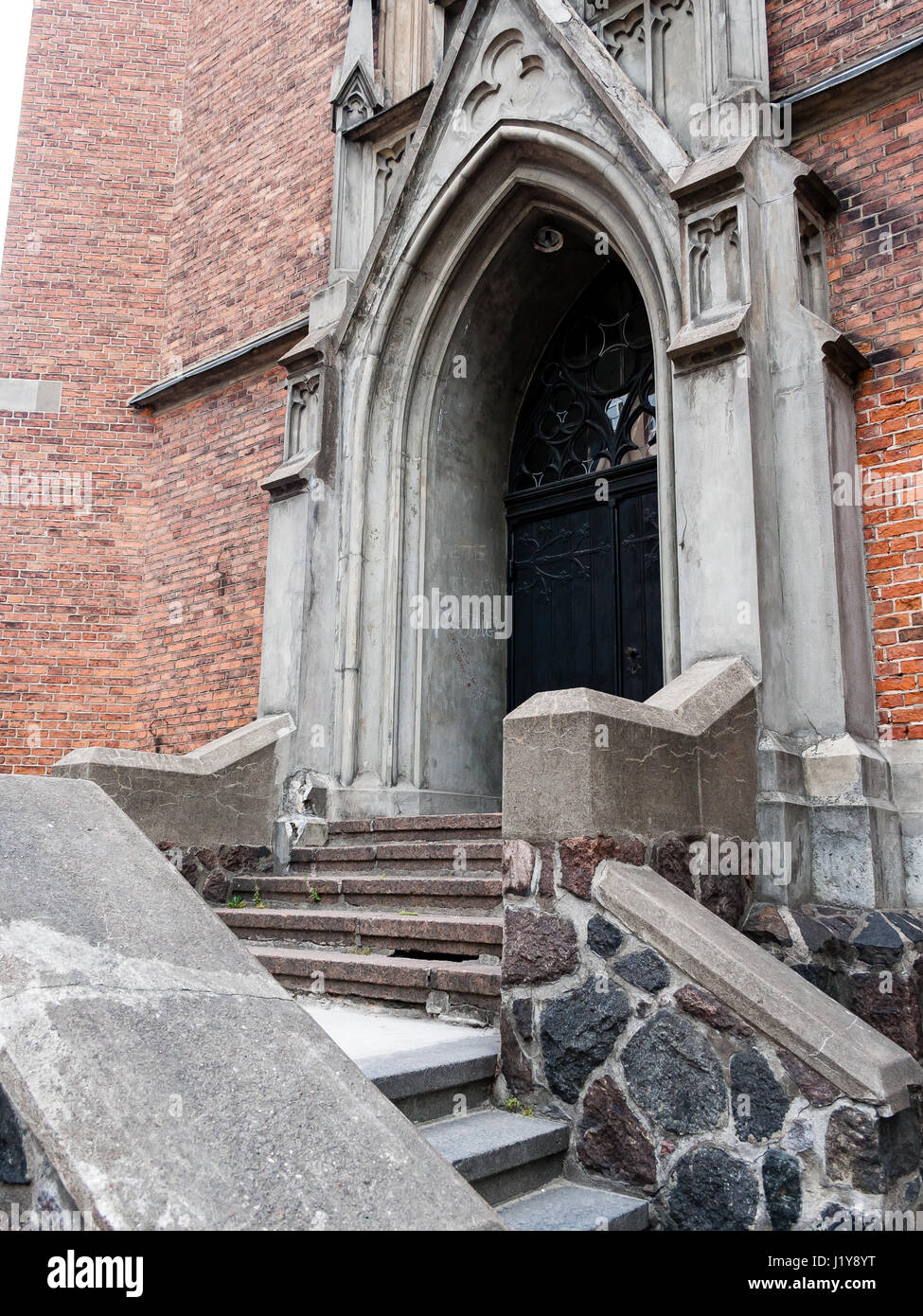 old church building details. gothic architecture and rock fundament ...