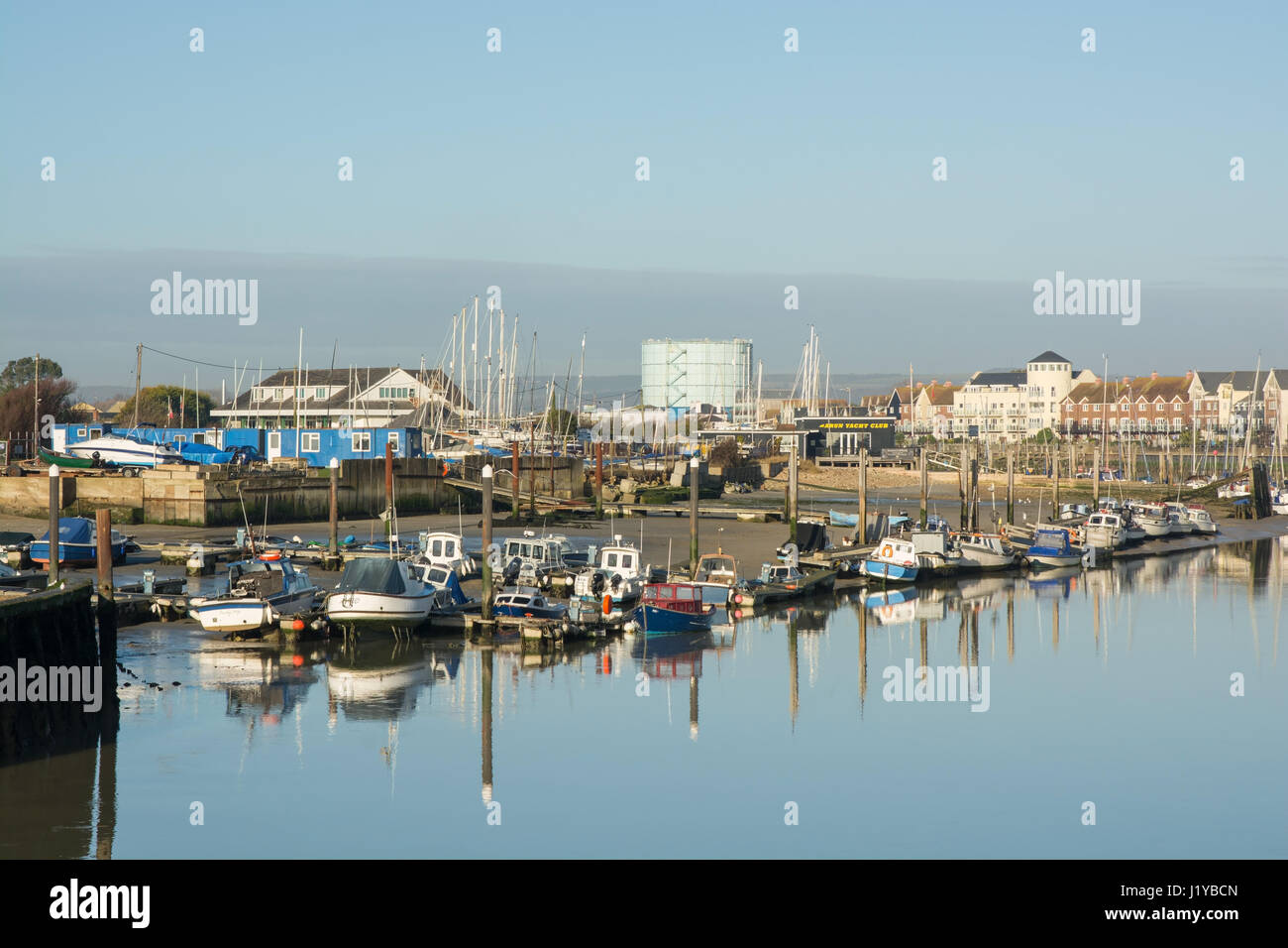 Boats in the marina on the River Arun at Littlehampton in West Sussex ...