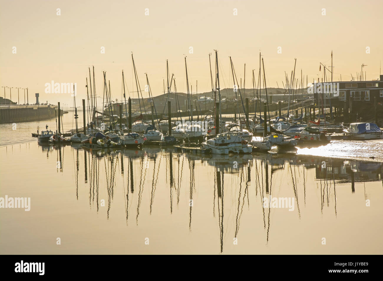 Boats in the marina on the River Arun at Littlehampton in West Sussex ...