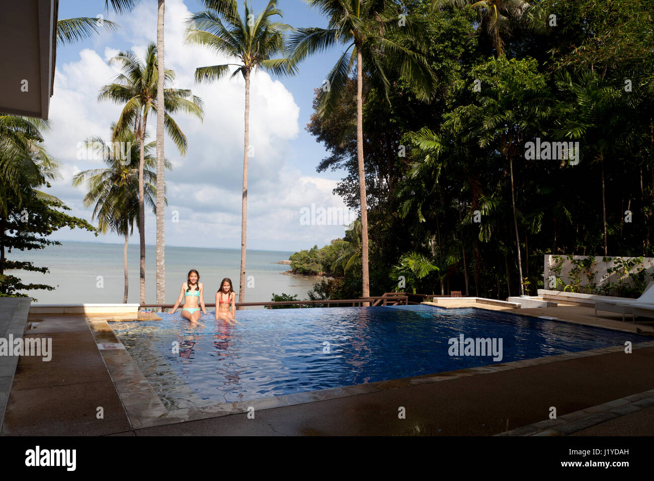 Children Sitting By Swimming Pool Stock Photo - Alamy