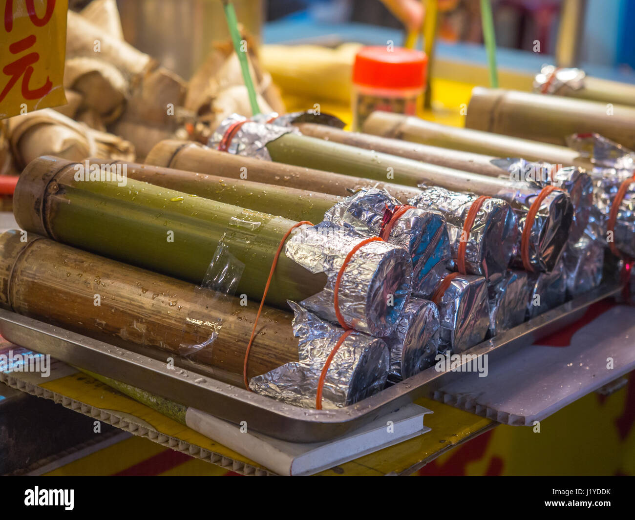 Rice Cooked in Bamboo Tubes. Bazaar in Wulai, Taiwan Stock Photo - Alamy