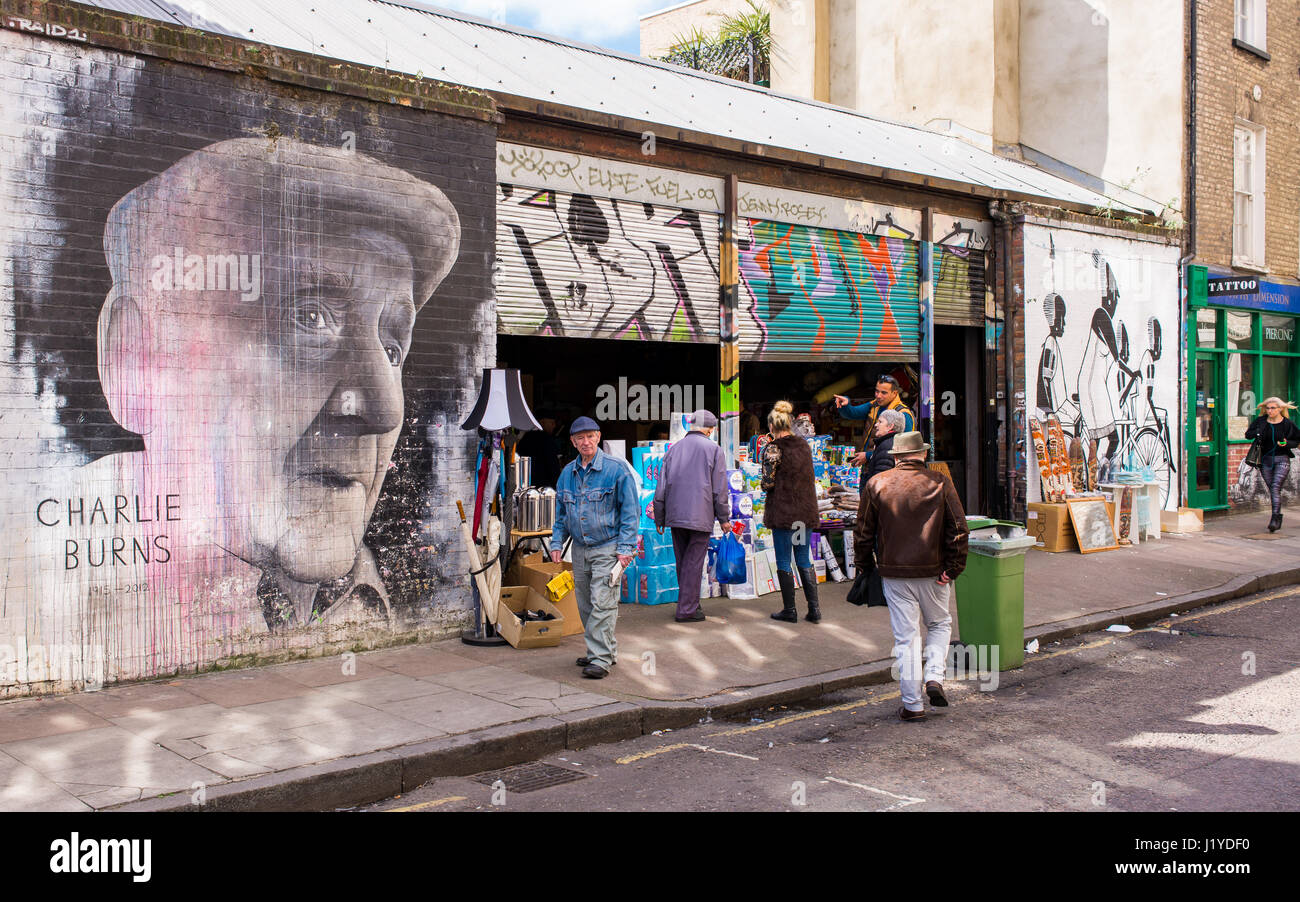 Street art mural graffiti tribute to East End legend Charlie Burns self ...