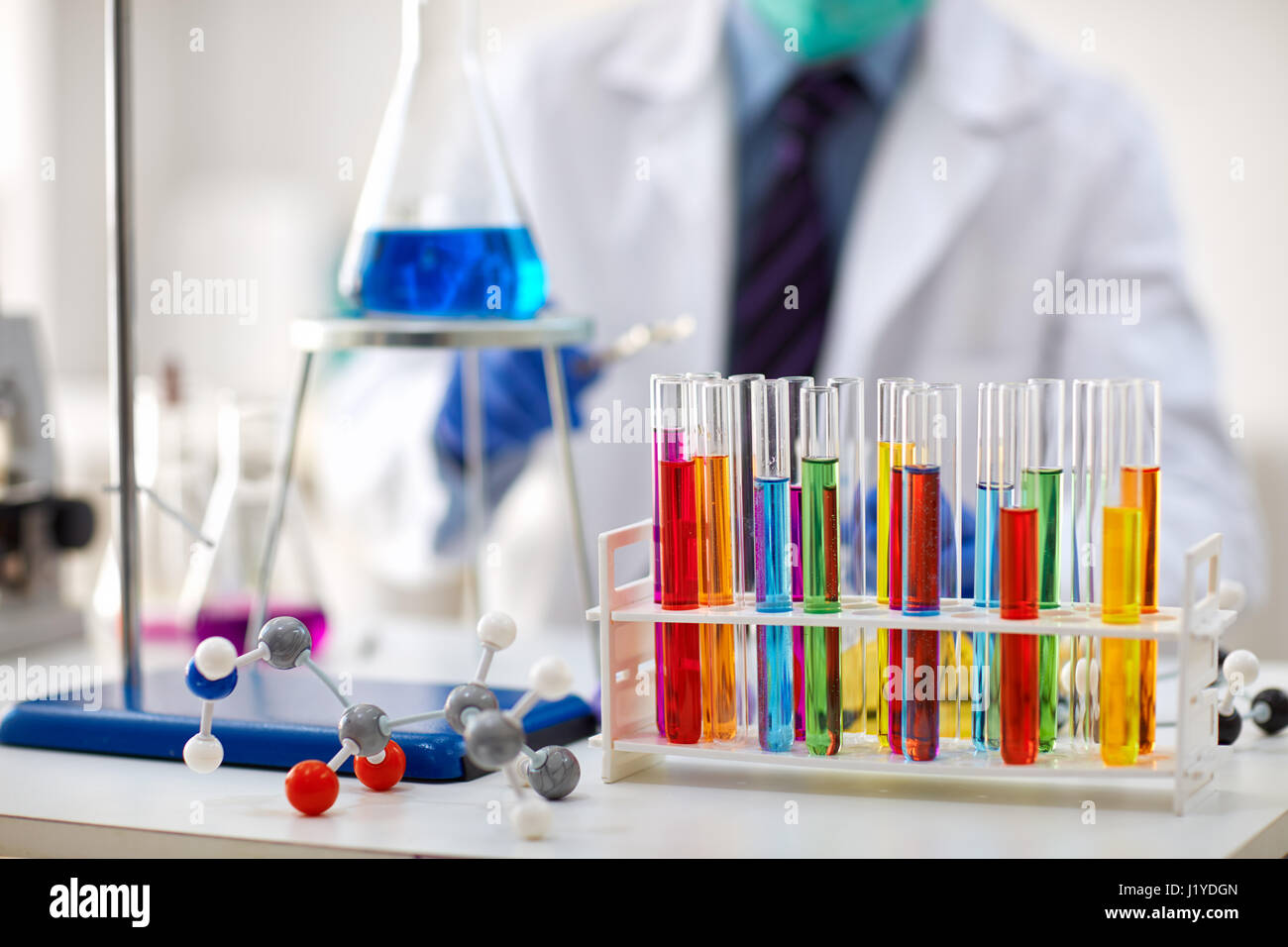 molecule model and test tubes at the lab Stock Photo - Alamy