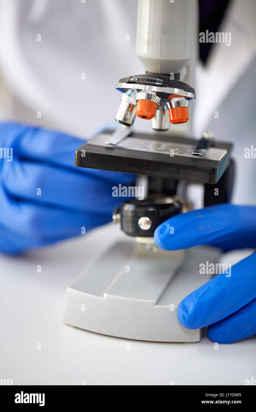 Microscope in research laboratory close up Stock Photo - Alamy