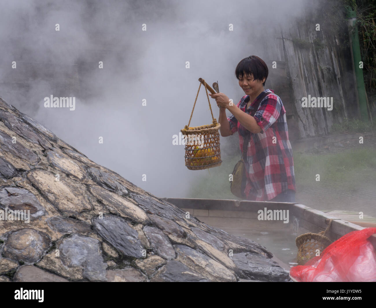 Taiping Mountain, Taiwan - October 15, 2016: Eggs and vegetables being ...