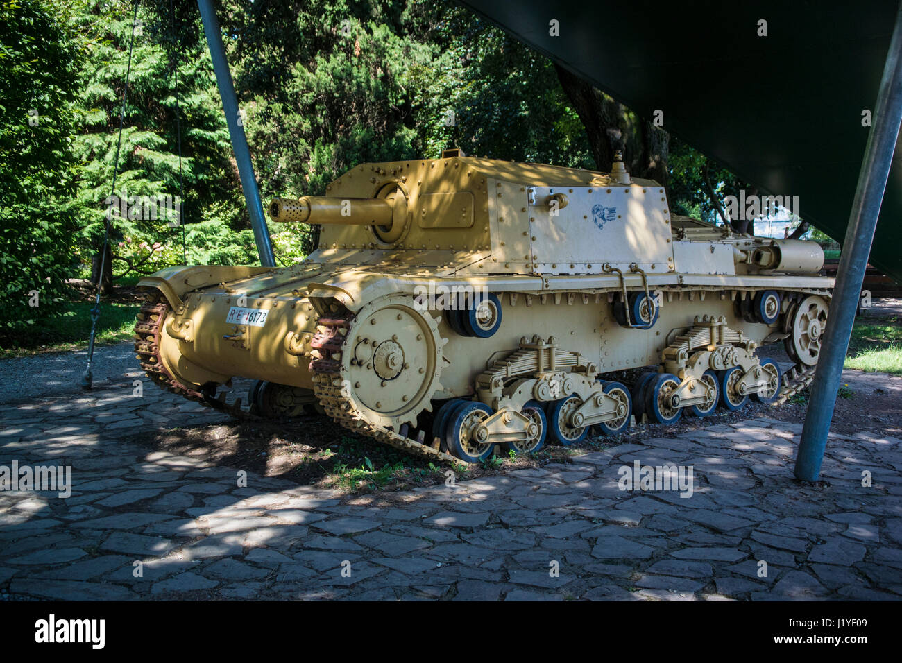 An old Italian military tank in the grounds of the Rocca Museo, Citta ...