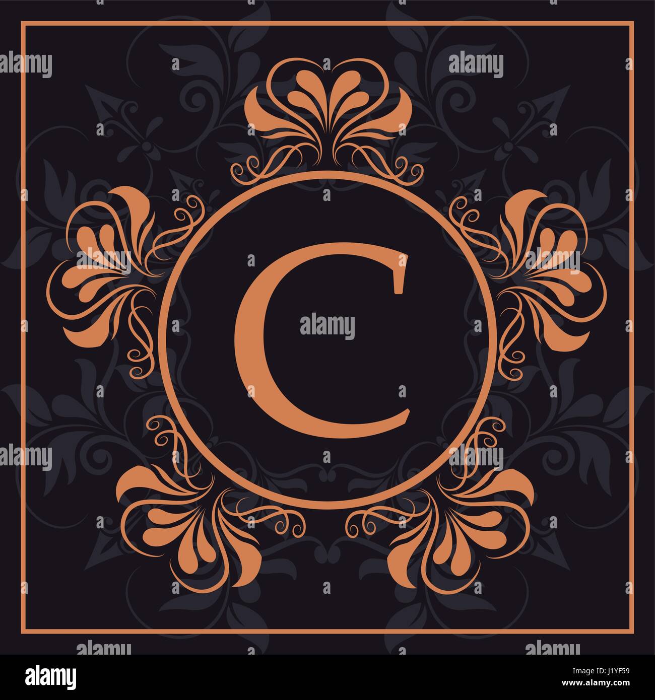 florishes gold letter C calligraphic heraldic dark background Stock ...