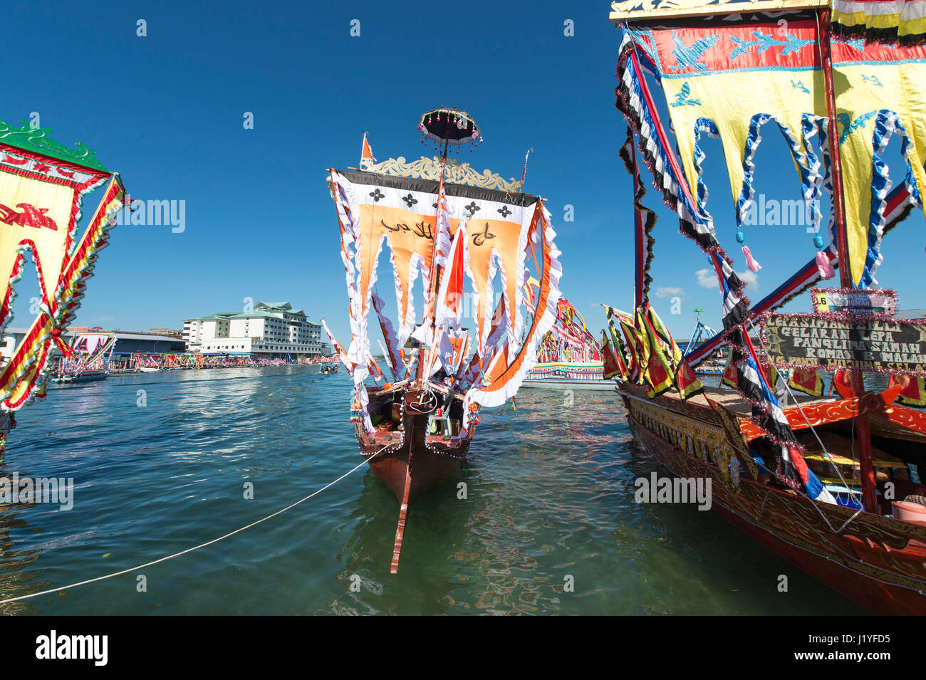 Traditional Bajau's boat called Lepa-Lepa decorated with colorfull ...