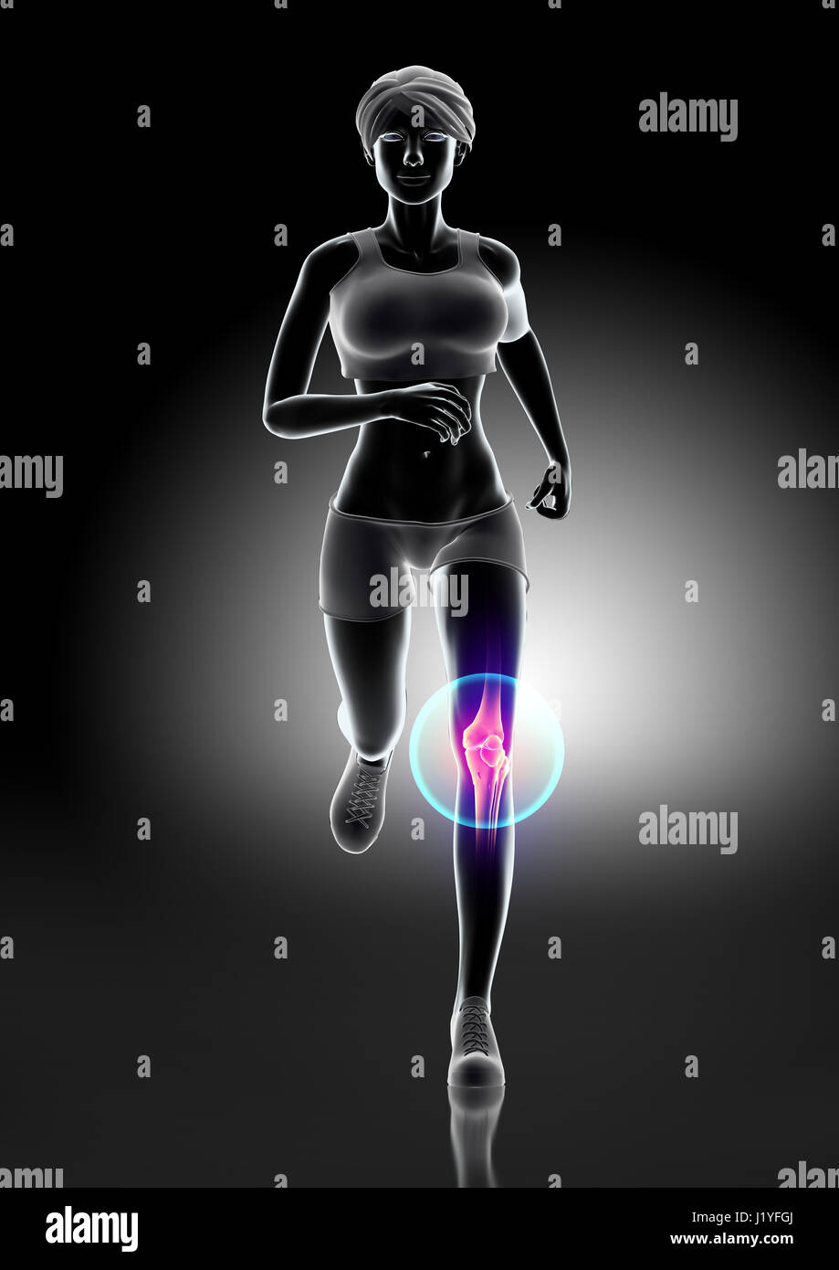 3d illustration - woman runing pose with x-ray joint and skeleton Stock ...