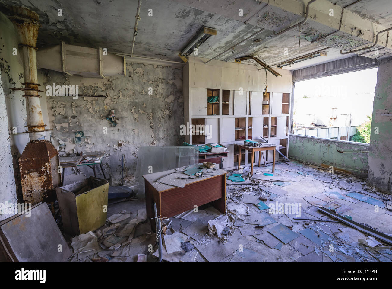 Office in abandoned Jupiter Factory in Pripyat ghost town of Chernobyl ...