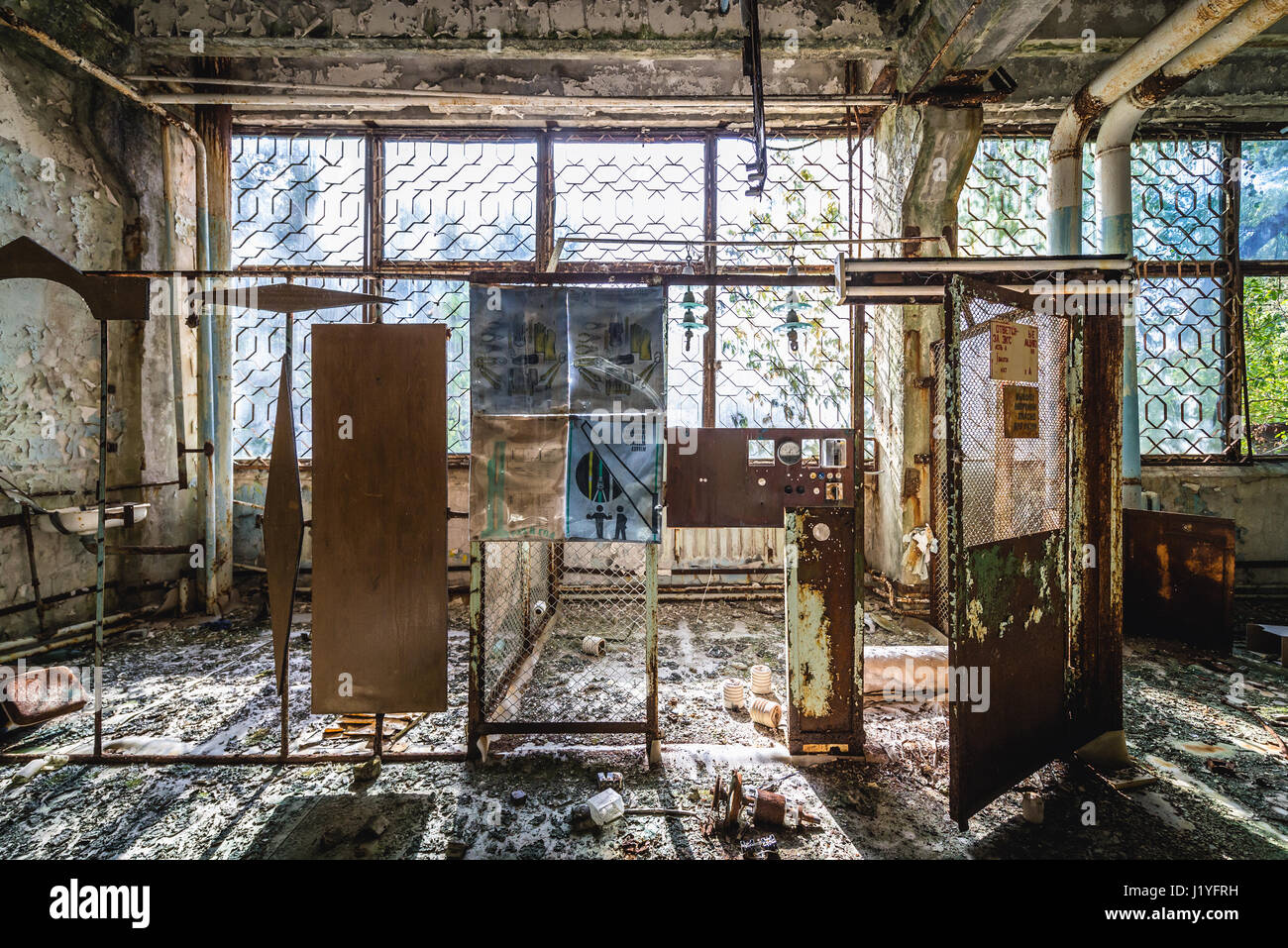 Interior of abandoned Jupiter Factory in Pripyat ghost town of ...