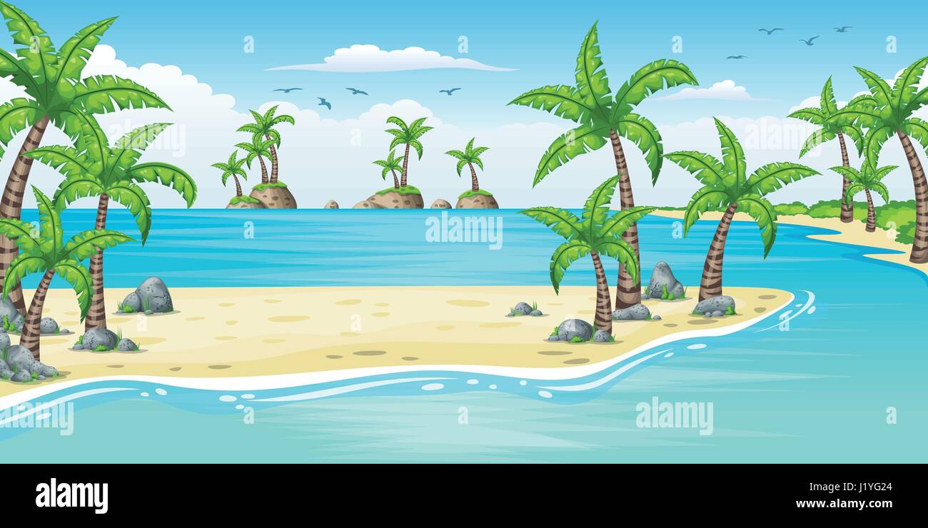 Illustration of a tropical coastal landscape Stock Vector Image & Art ...