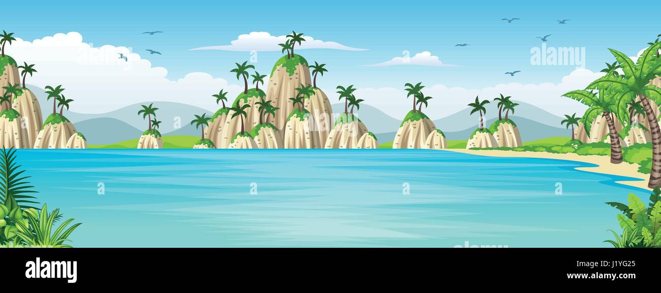 Illustration of a tropical coastal landscape Stock Vector Image & Art ...