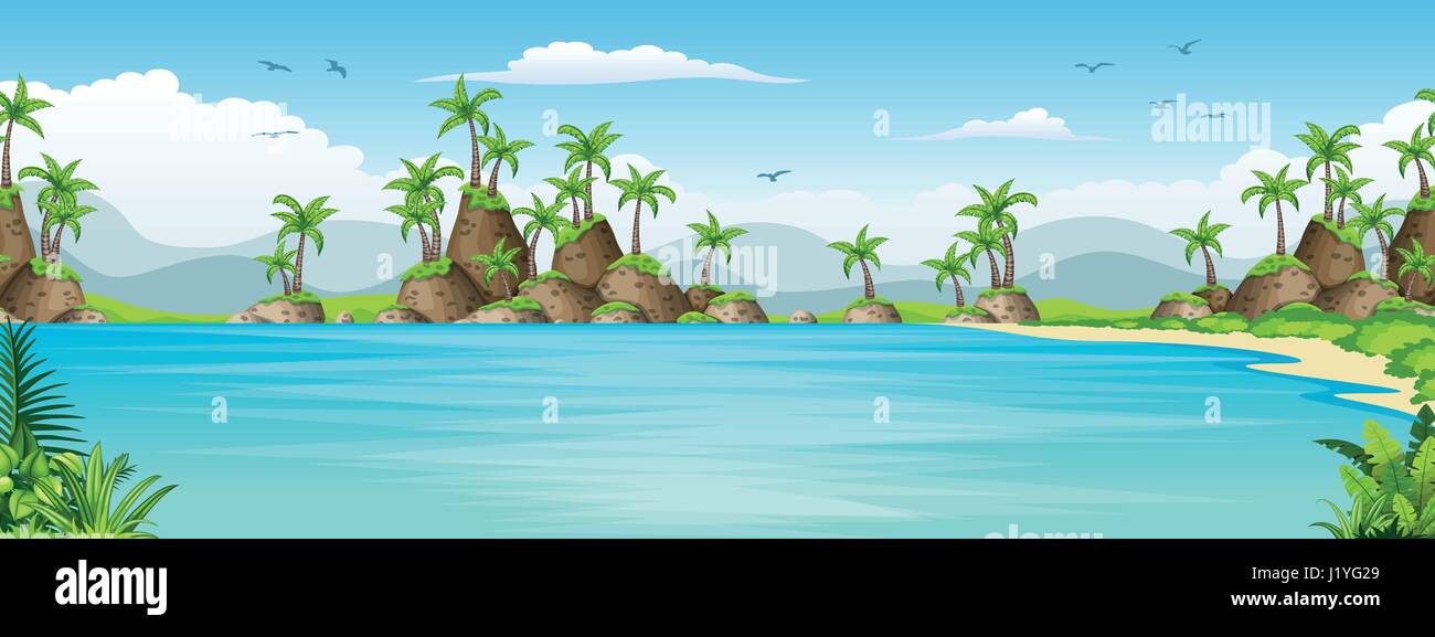 Illustration of a tropical coastal landscape Stock Vector Image & Art ...