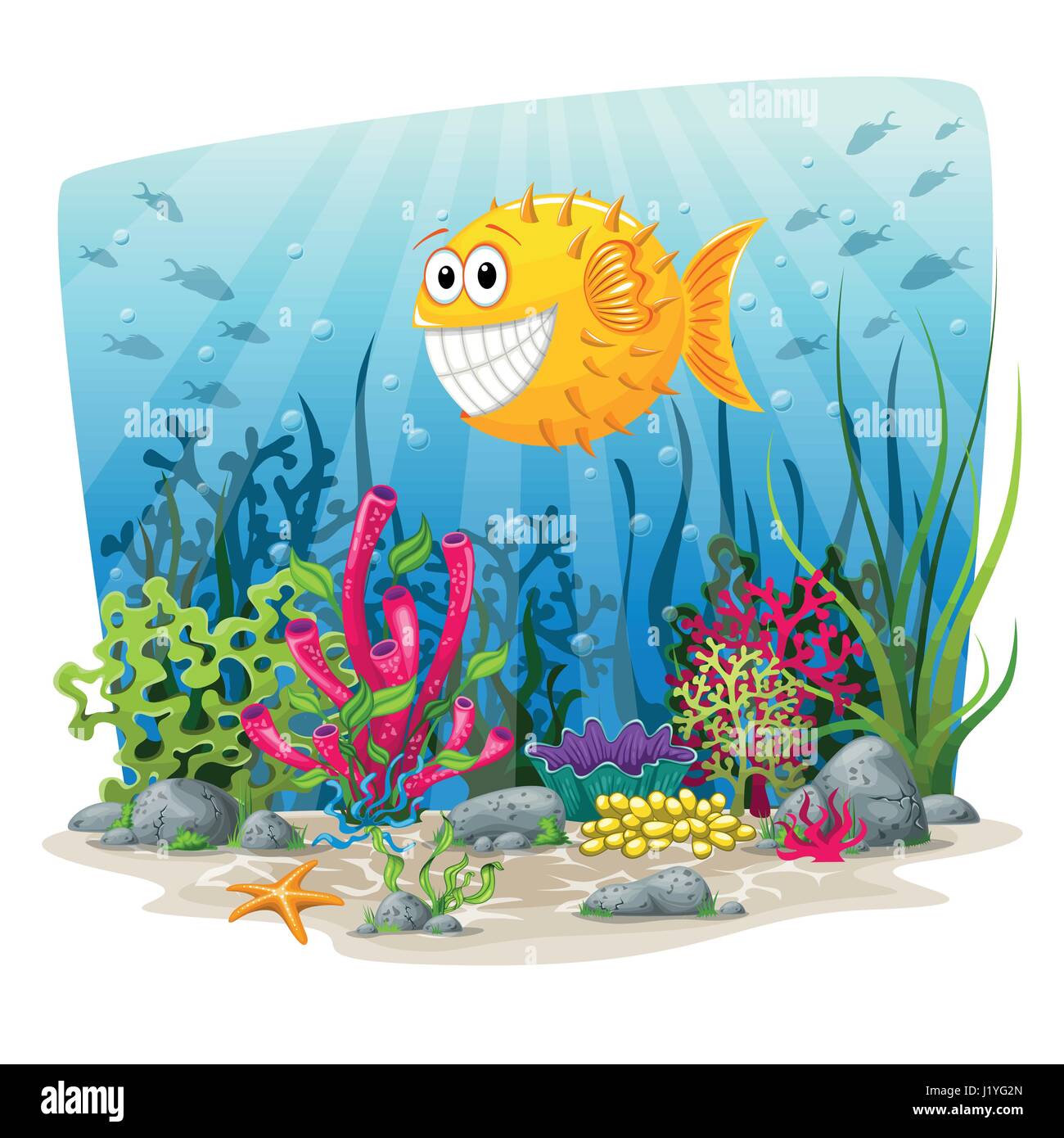 Illustration of an underwater landscape with fish and plants Stock ...