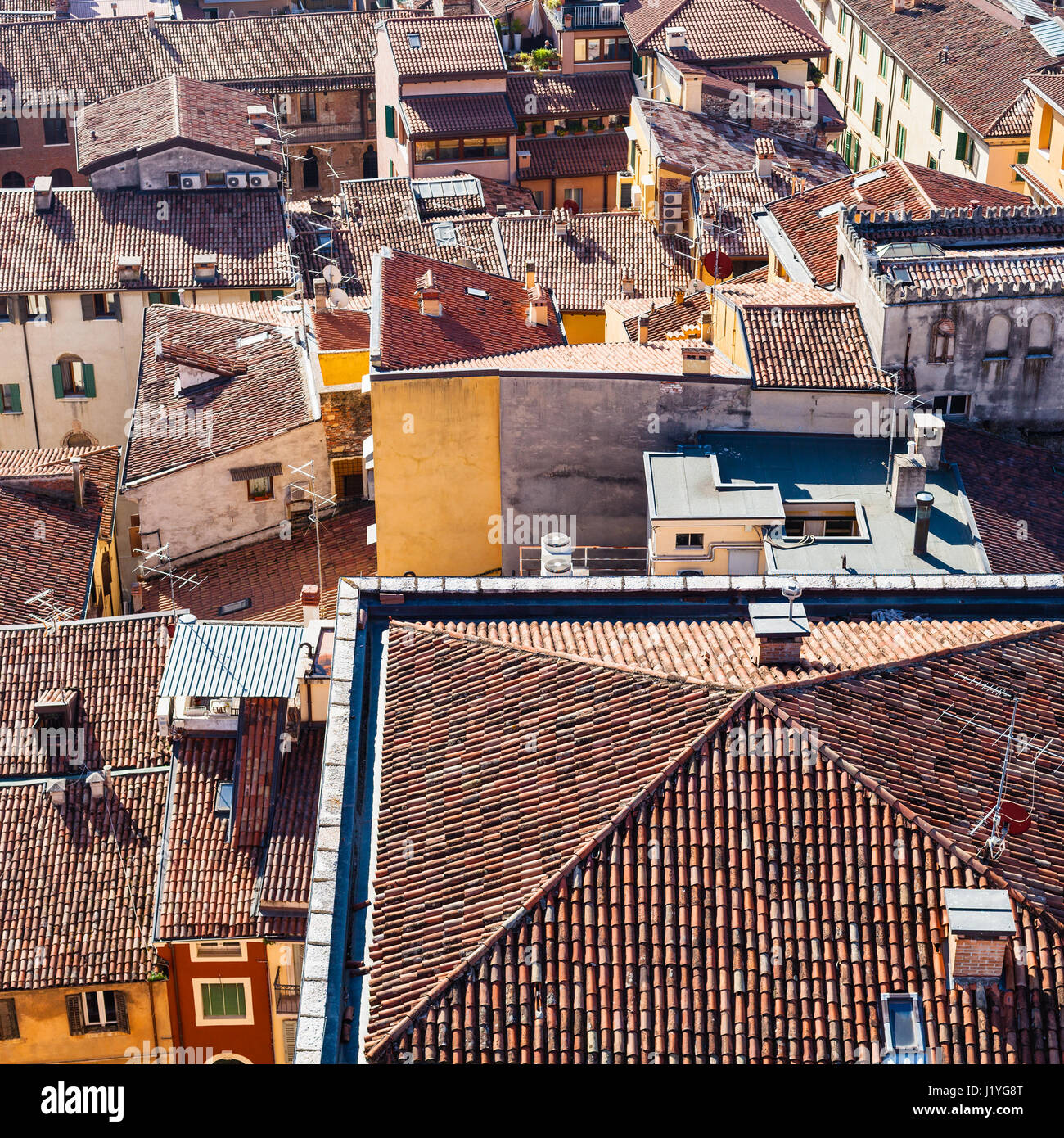 travel to Italy - above view of houses in Verona city from tower Torre ...
