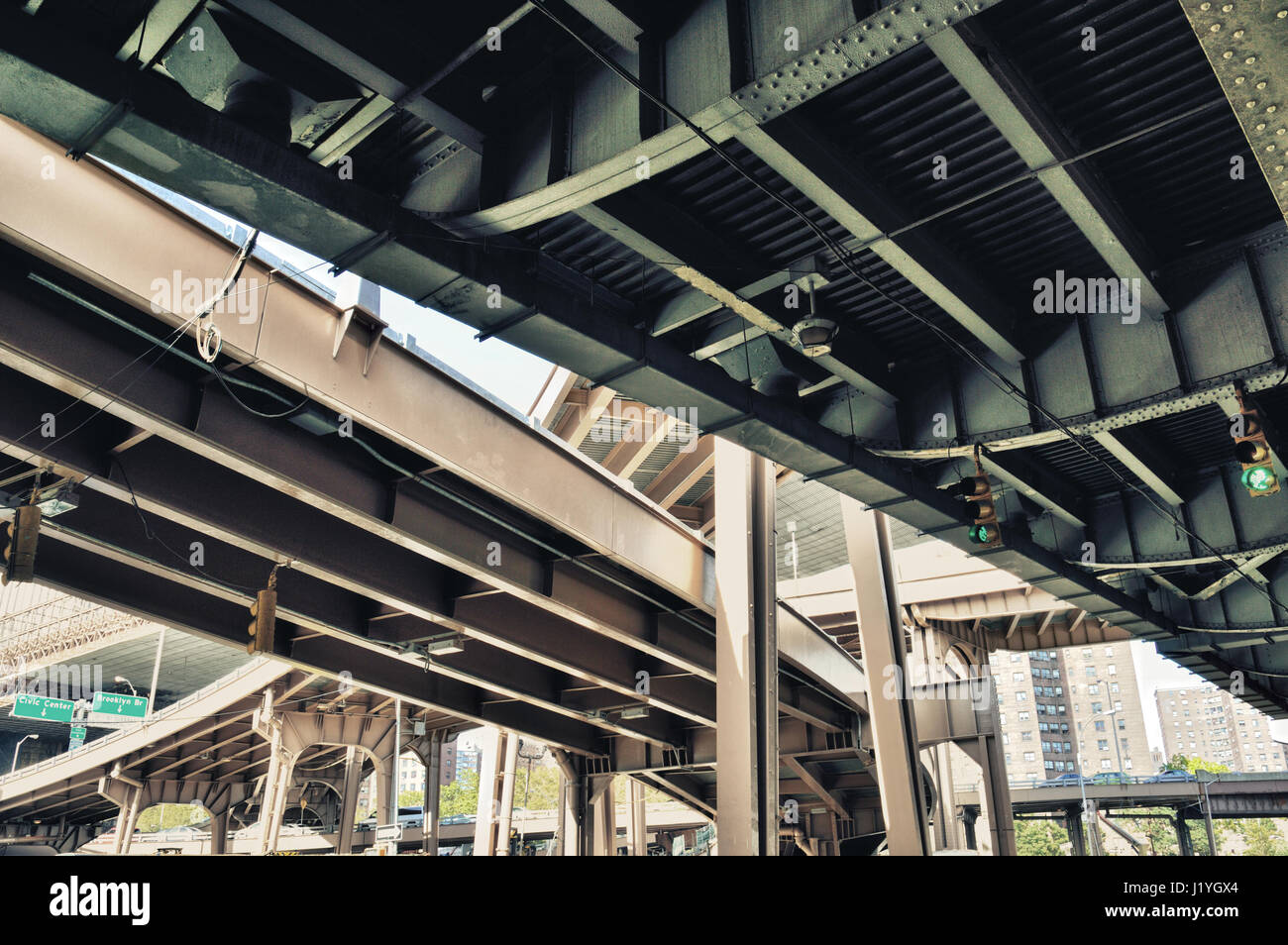 Under the overpass. Brooklyn Bridge, Manhattan, New York City. HDR ...