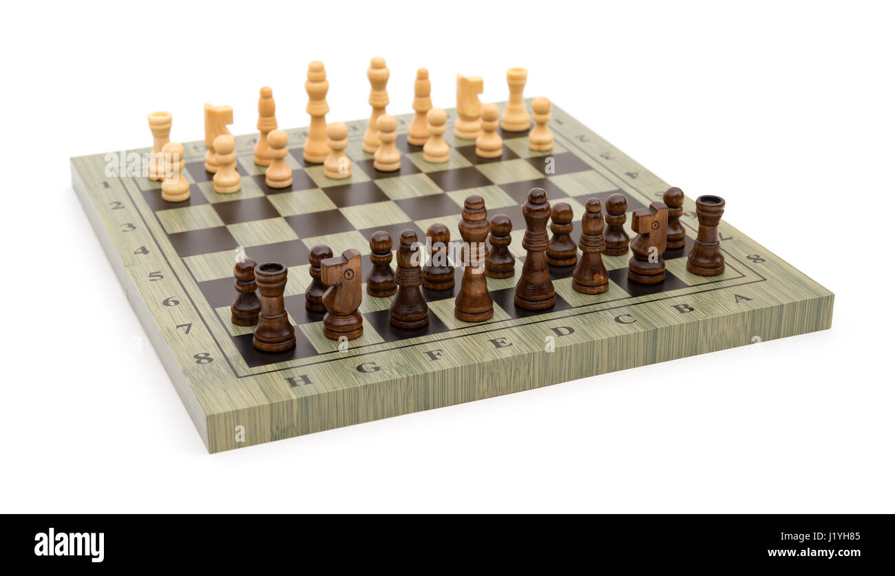 side view chess board with chess pieces on white Stock Photo - Alamy