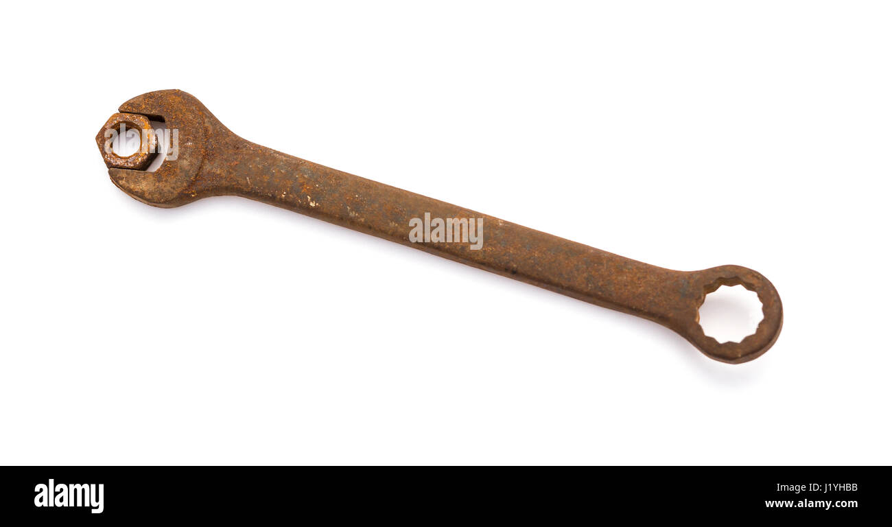 rusty nut and spanner on a white background Stock Photo - Alamy