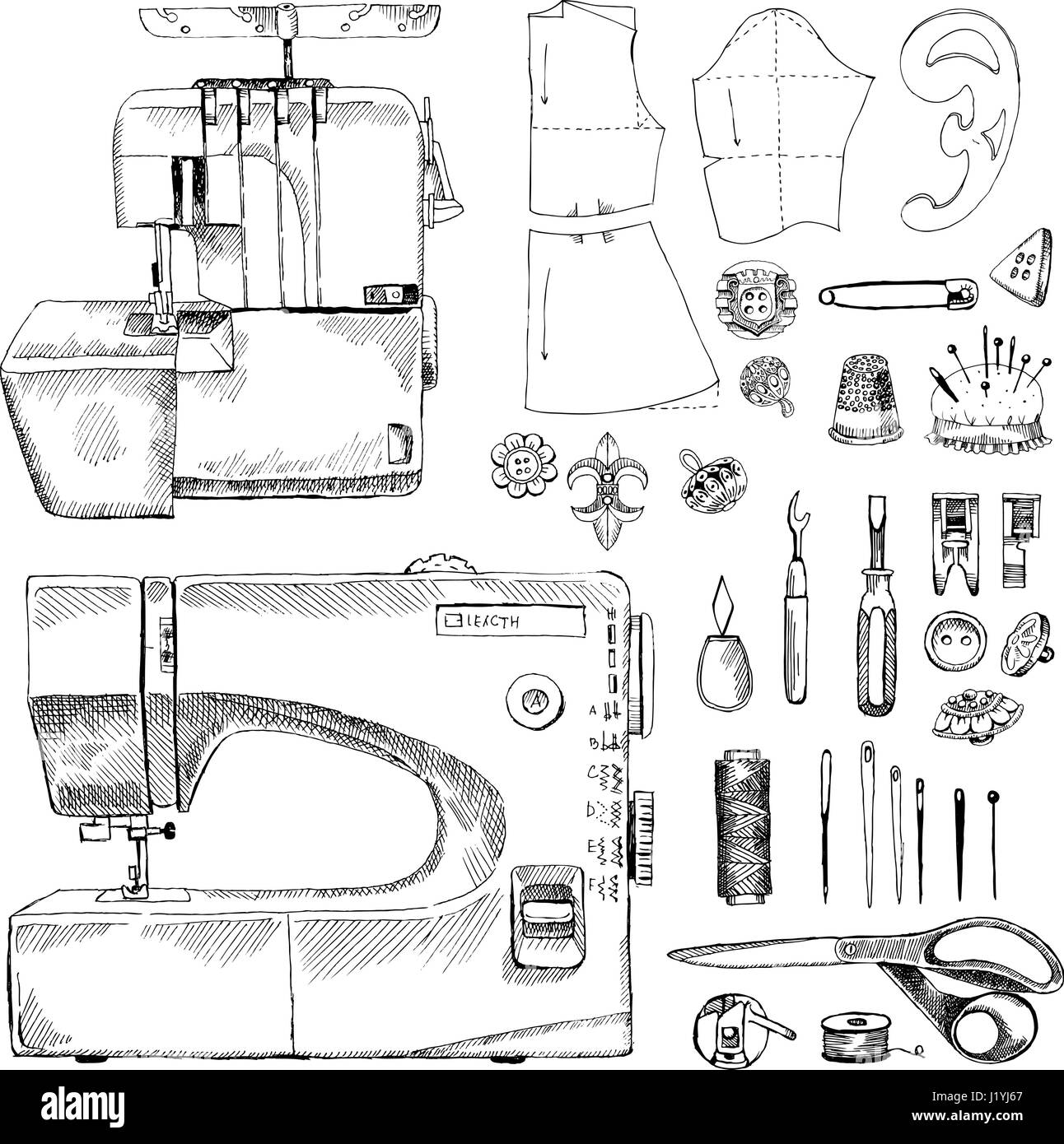Hand Drawn Sketch Sewing Set Stock Vector Image & Art - Alamy