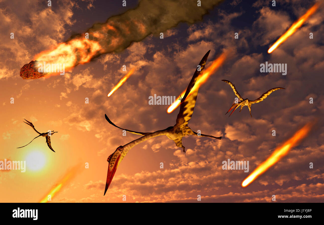 Flying Quetzalcoatlus Witnessing A falling Asteroid & Meteorites That ...