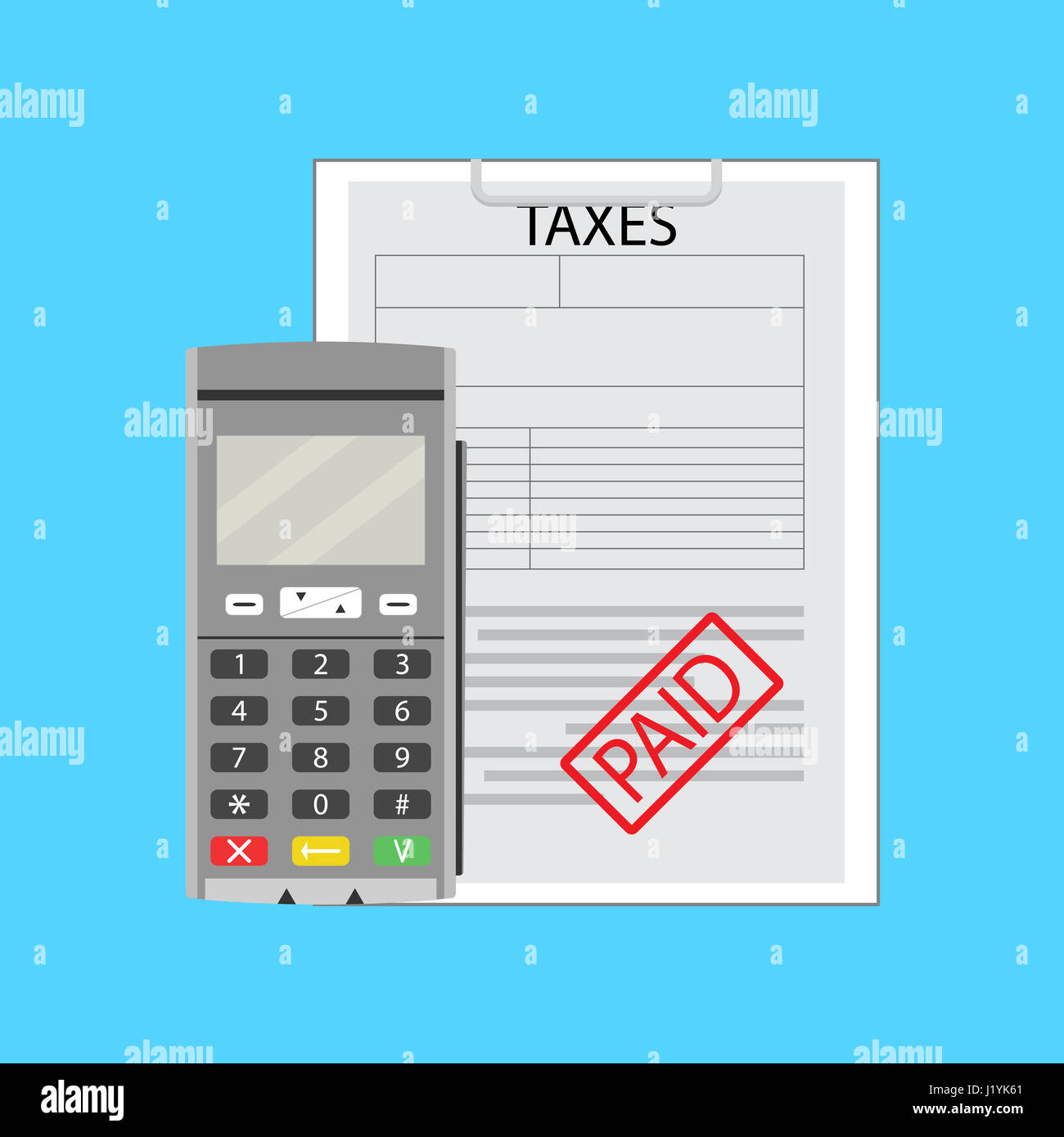 Taxation earning flat, tax paid with credit card machine, vector ...