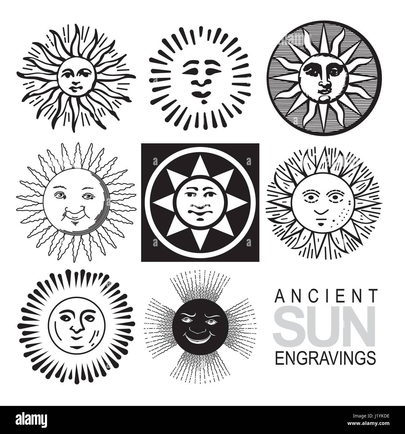vector sun icons set, retro engraving Stock Vector Image & Art - Alamy