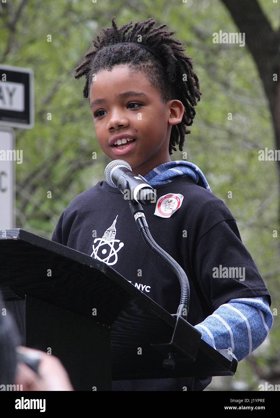 New York, NY, USA. 22nd Apr, 2017. Young speaker (and budding rapper ...