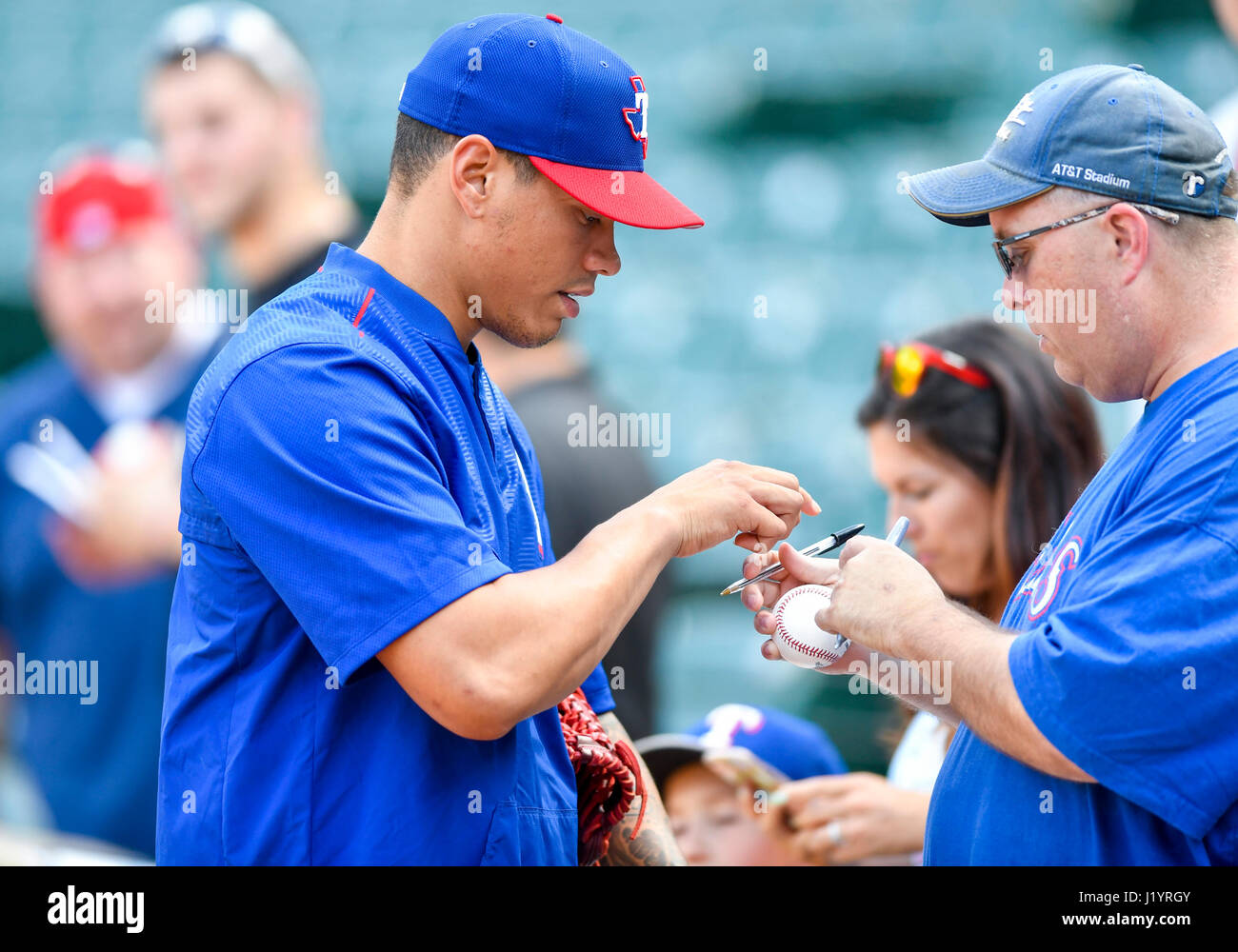 APR 20, 2017: Texas Rangers relief pitcher Keone Kela #50 signs for ...