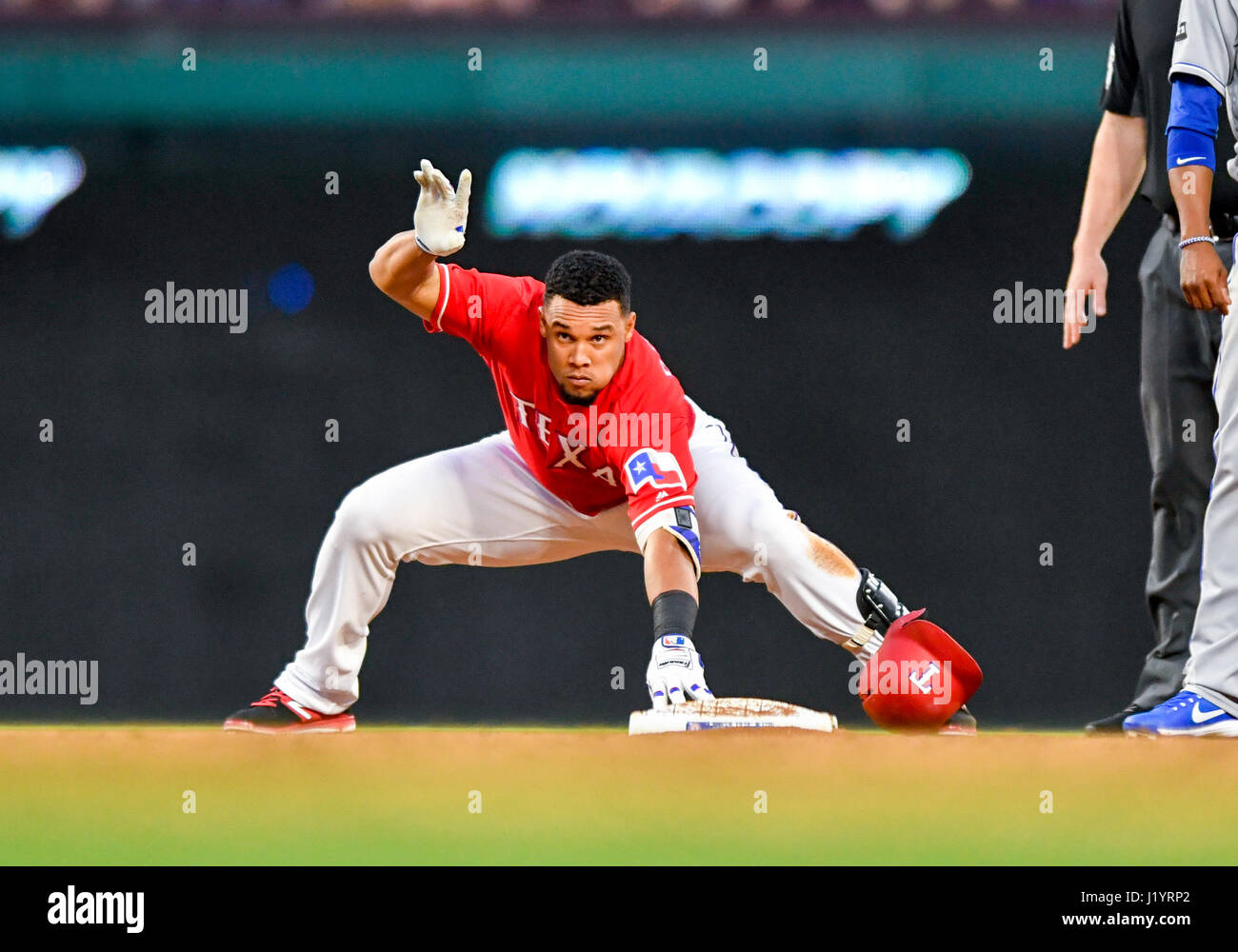 APR 20, 2017: Texas Rangers center fielder Carlos Gomez #14 calls time ...