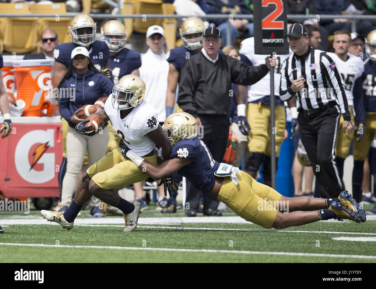 South Bend, Indiana, USA. 22nd Apr, 2017. Notre Dame running back ...