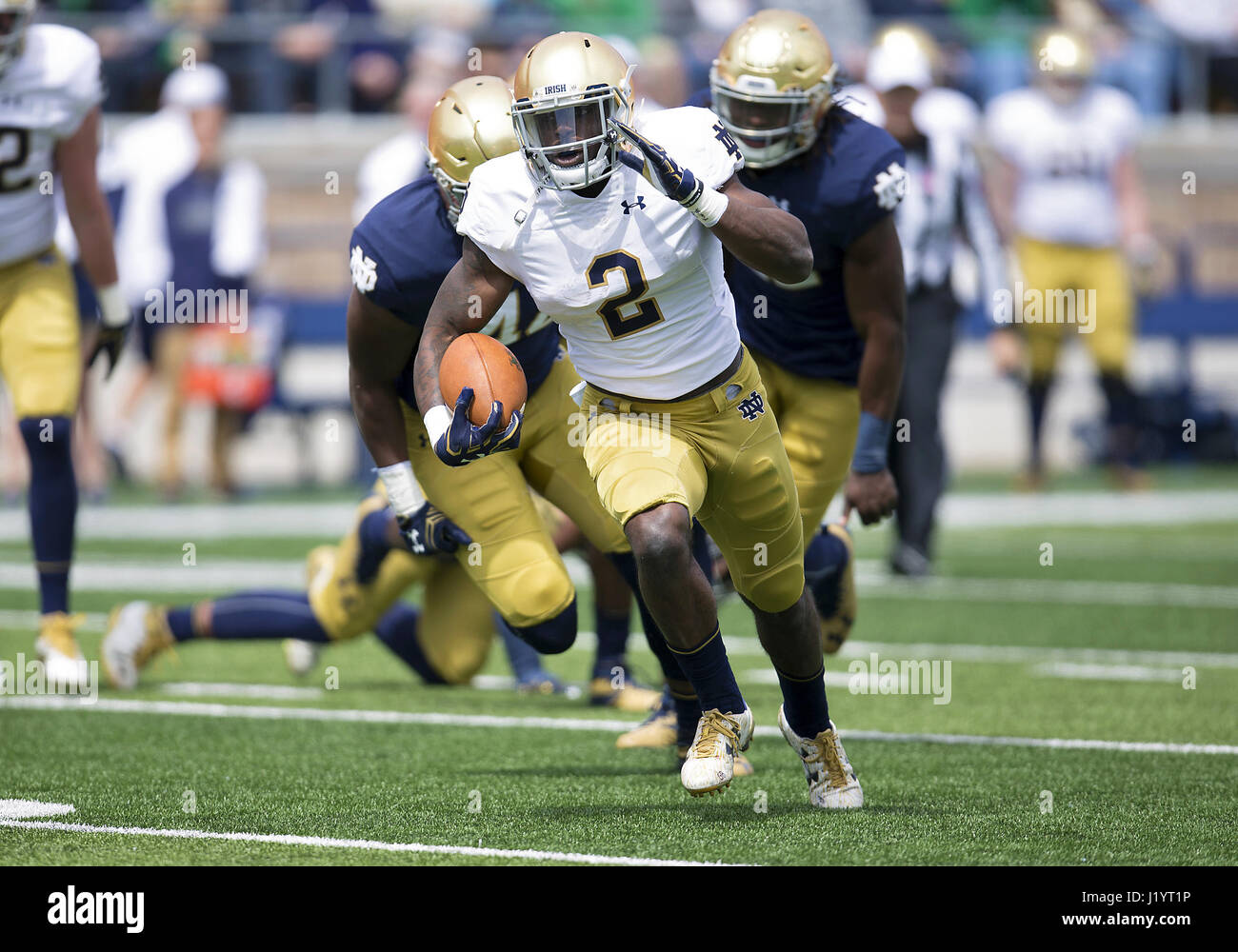 South Bend, Indiana, USA. 22nd Apr, 2017. Notre Dame running back ...