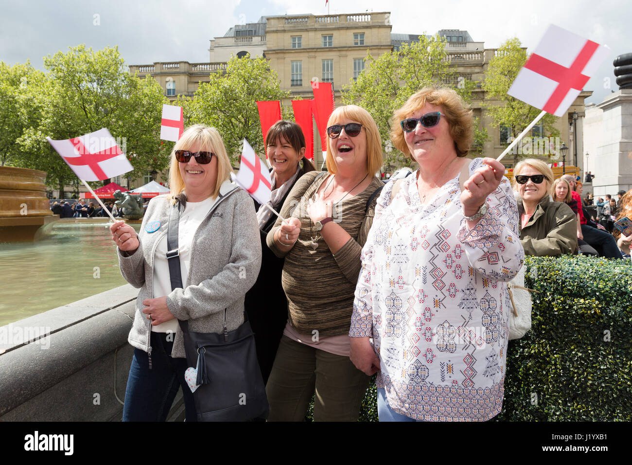 London, UK. 22nd April 2017. A group of women with flags celebrate St ...
