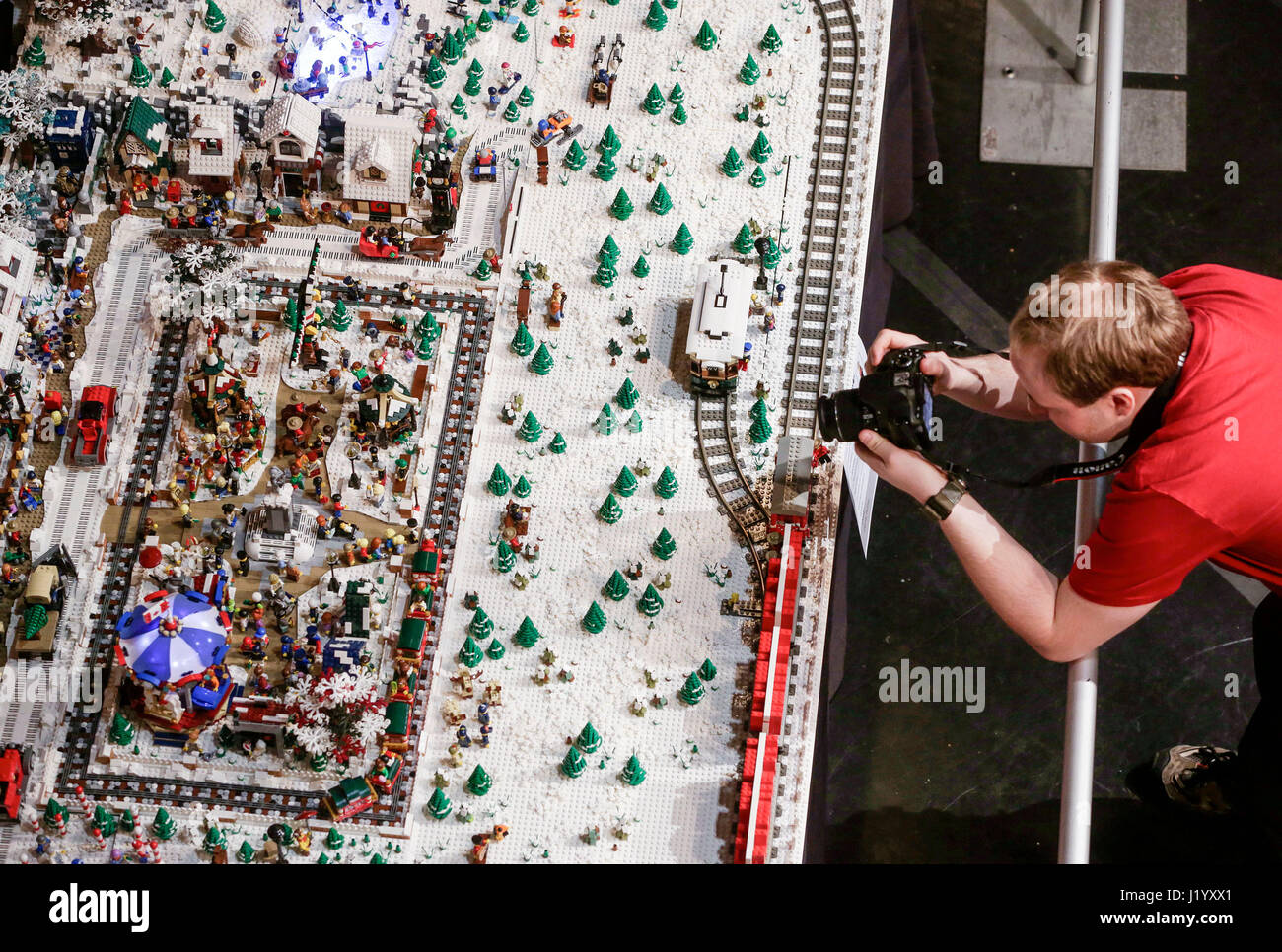 Vancouver, Canada. 22nd Apr, 2017. A man takes photos of a LEGO ...