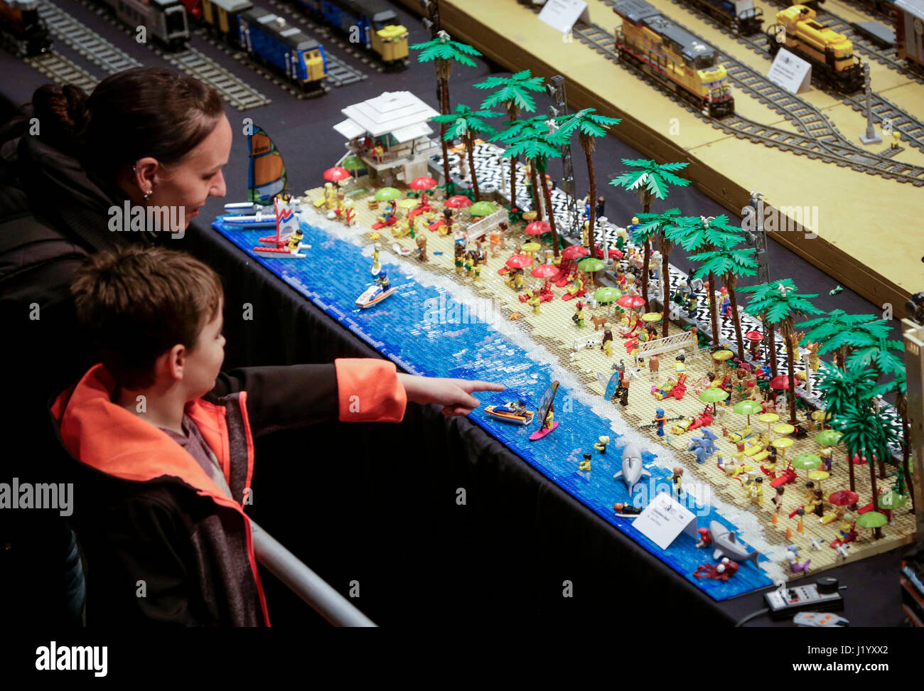 Vancouver, Canada. 22nd Apr, 2017. People take a close look to a LEGO ...
