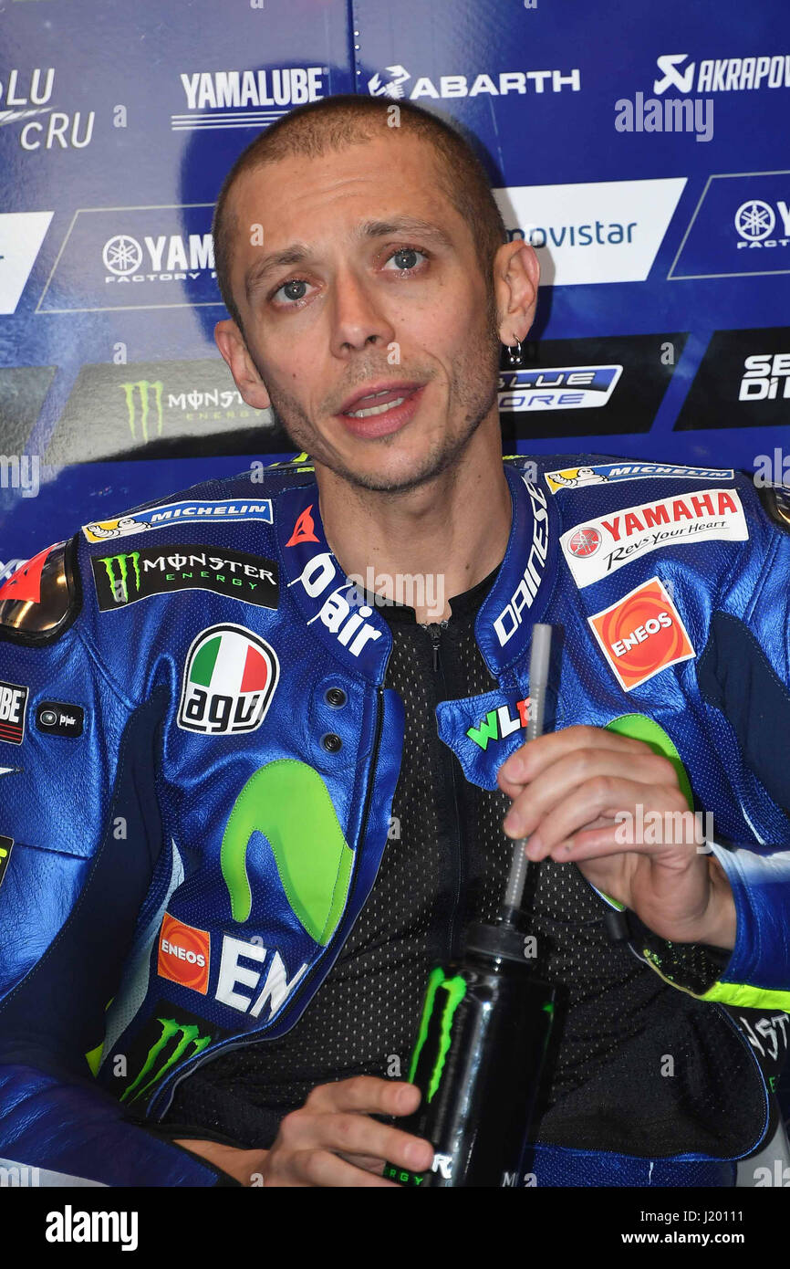 Austin, Texas, USA. 22nd April, 2017. Valentino Rossi of Italy and Movistar Yamaha MotoGP looks ...
