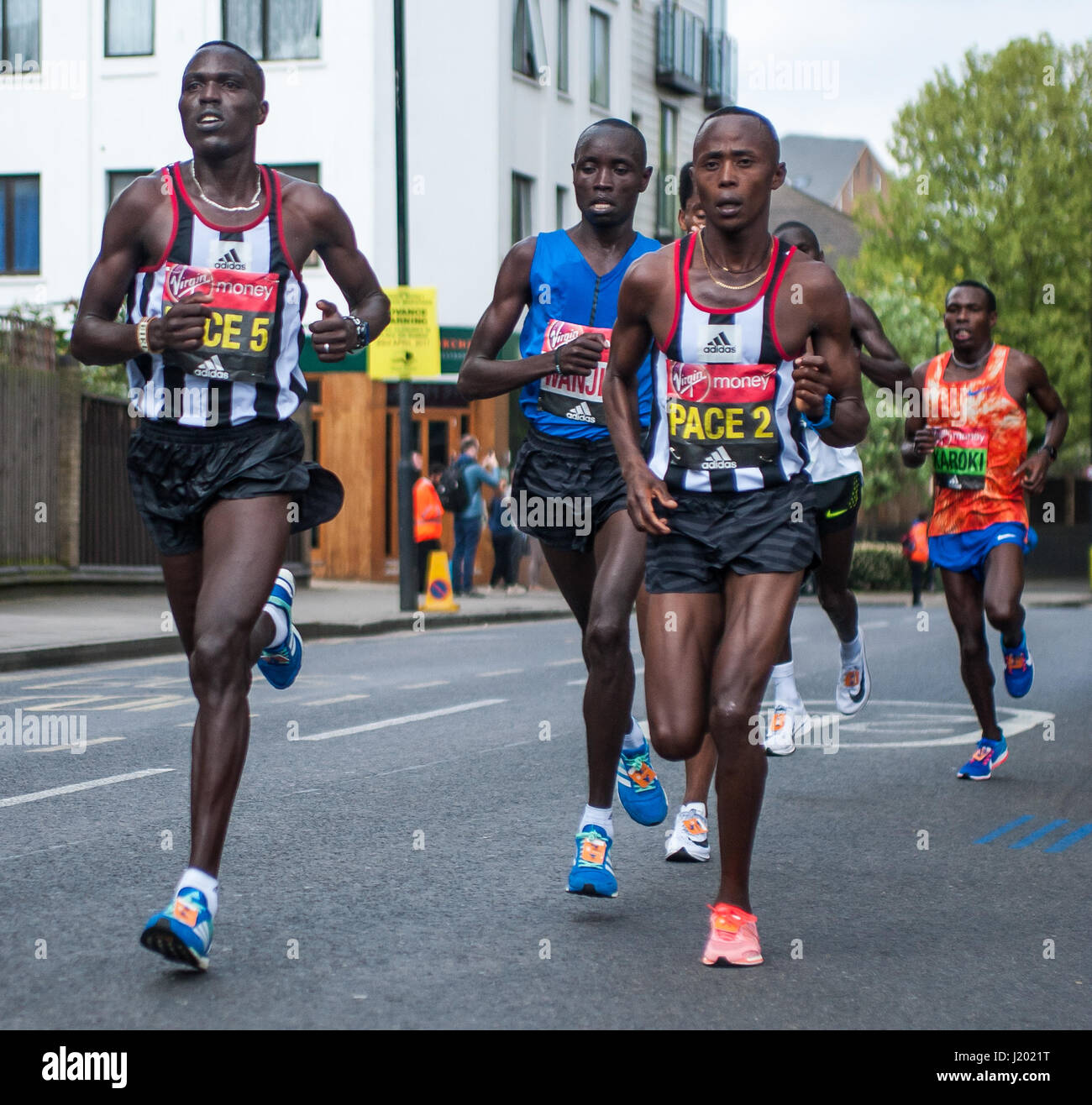 London,Uk,23thApril. Men's race in London marathon leaders Daniel ...