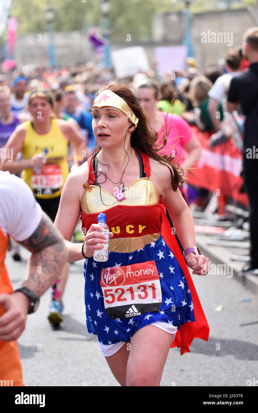 Fun runners in the 2017 London Marathon. The masses of fun runners ...