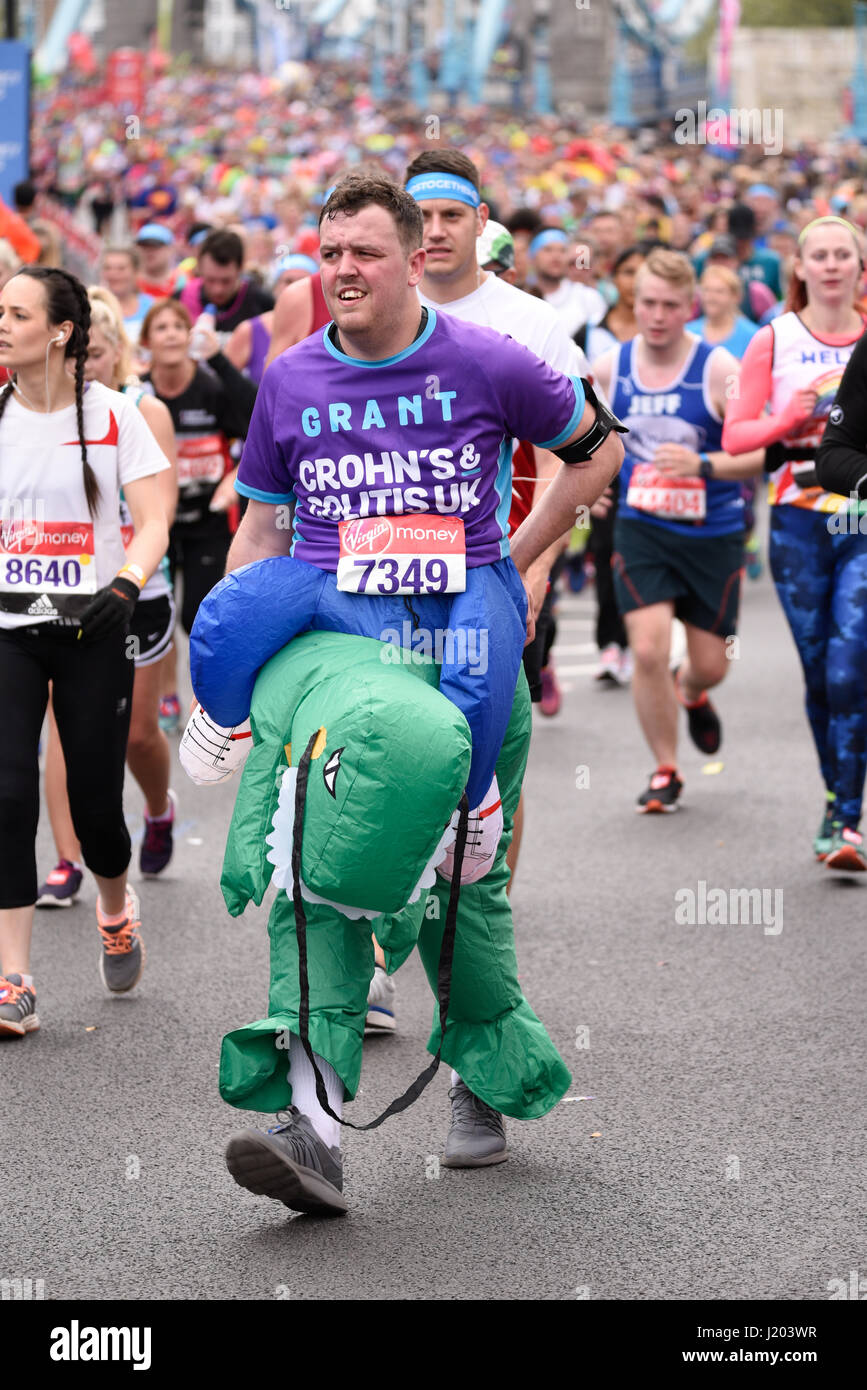 Fun runners in the 2017 London Marathon. The masses of fun runners ...
