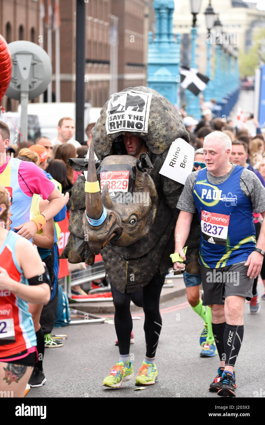 Fun runners in the 2017 London Marathon. The masses of fun runners ...