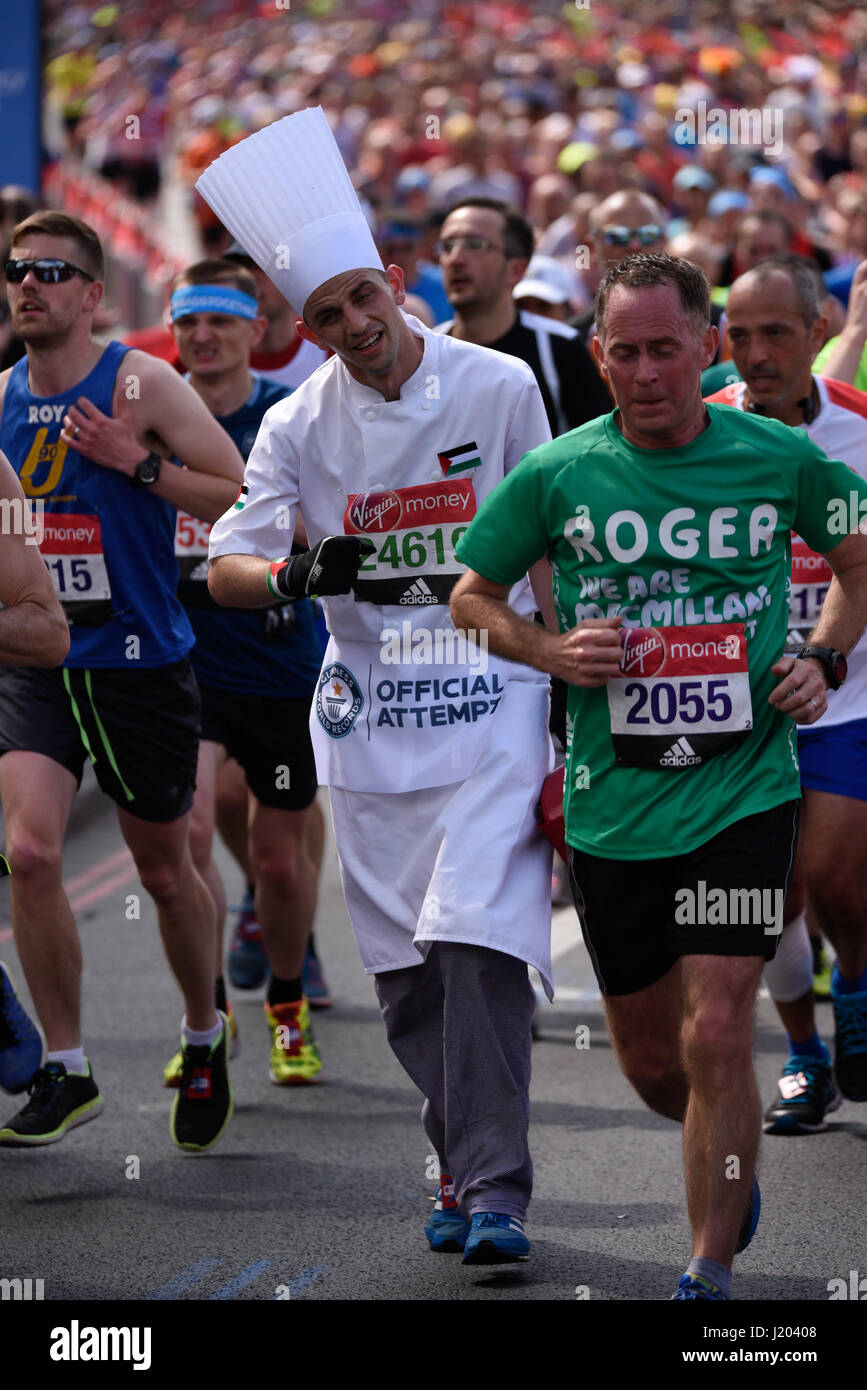Fun runners in the 2017 London Marathon. The masses of fun runners ...